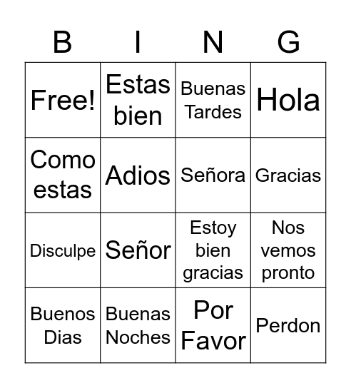 Los Saludos Bingo Card