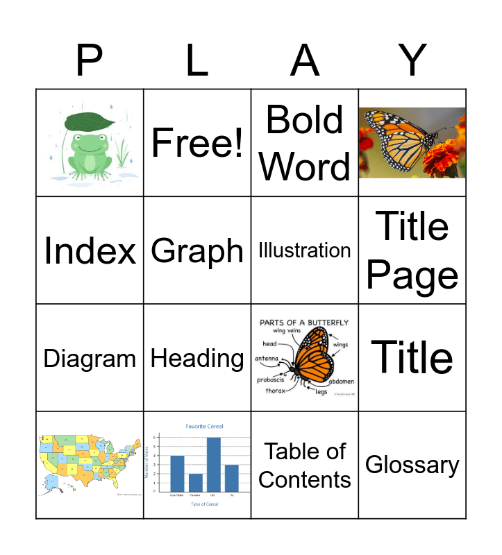 Nonfiction Text Features Bingo Card
