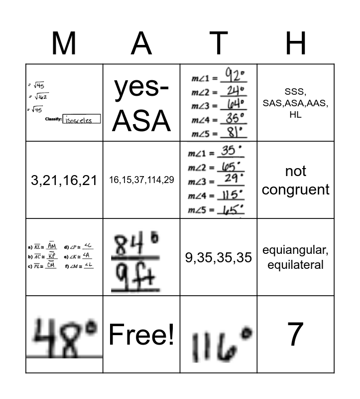 Geo Unit 4: Congruent Triangles Bingo Card
