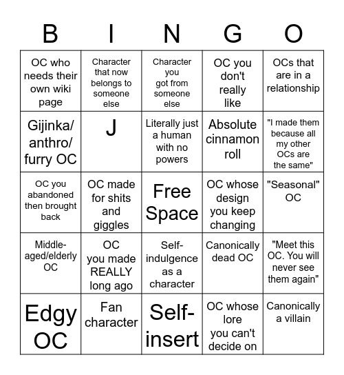 OC Bingo Card
