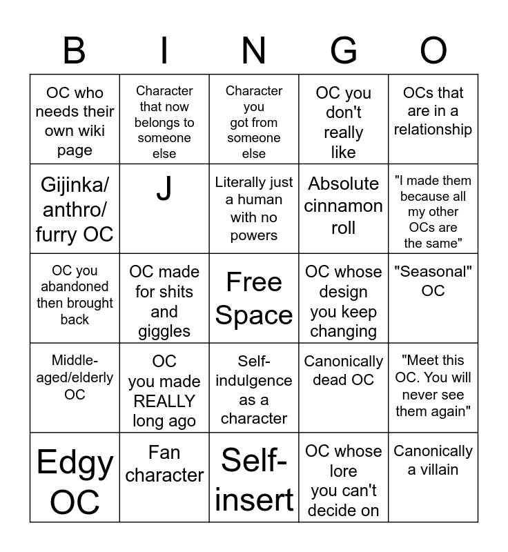 OC Bingo Card