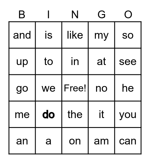 1st Quarter Sightword Bingo Card