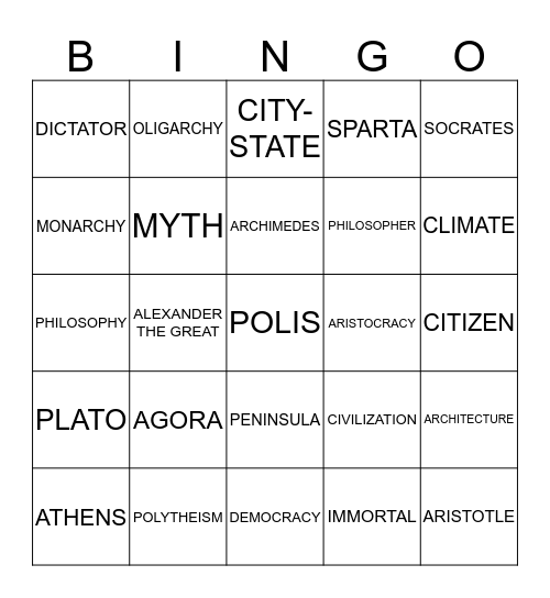 ANCIENT GREECE Bingo Card