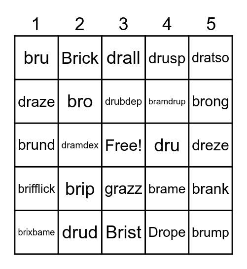 Roll a Word Bingo Card