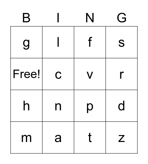 Letter Sounds Bingo Card