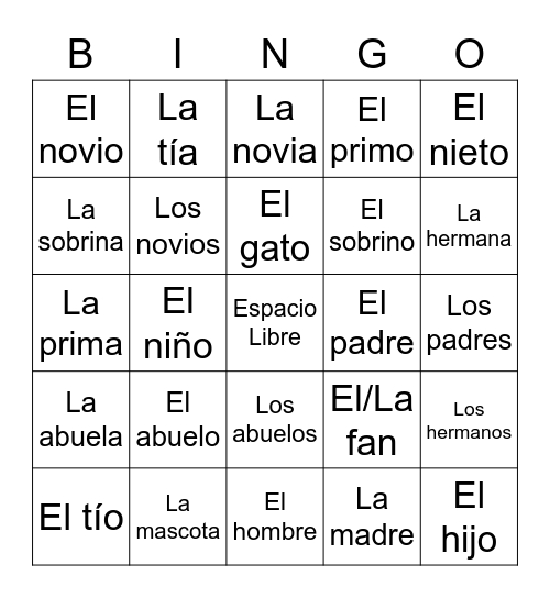 La familia Bingo Card