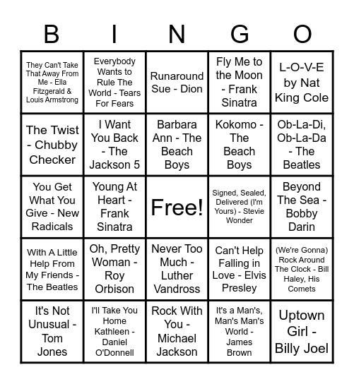 Musical Bingo Card