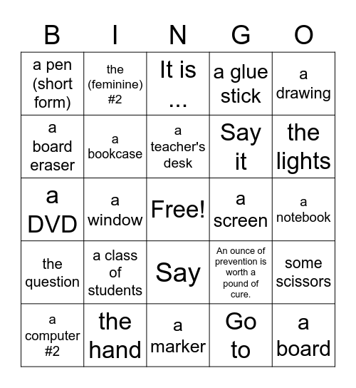 Class Objects Class Commands Bingo Card
