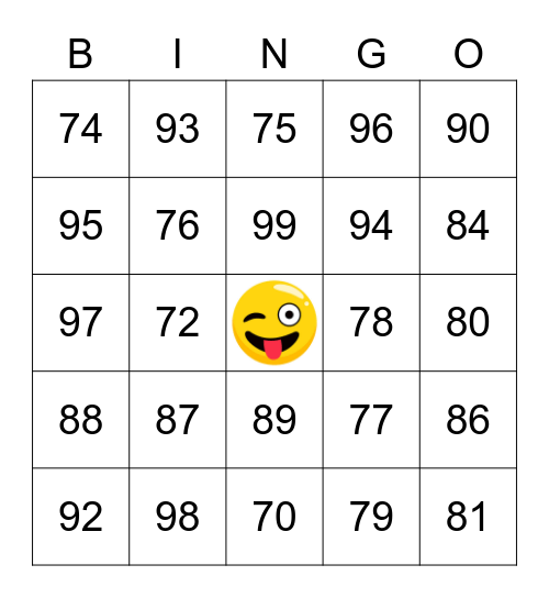70-100 Bingo Card