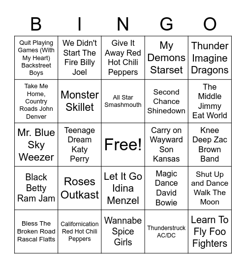 Rockstar Bingo! Bingo Card