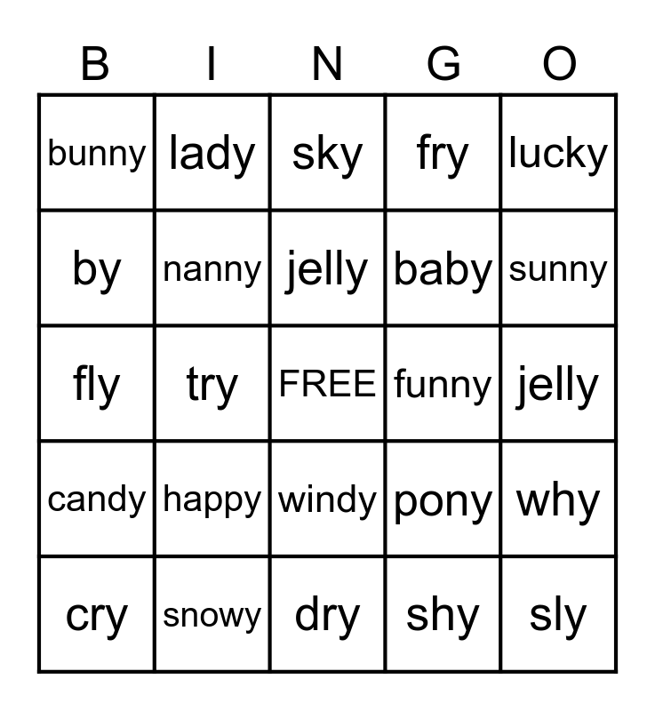 ‘Y’ Steals the Sounds of ‘I’ and ‘E’ Bingo Card