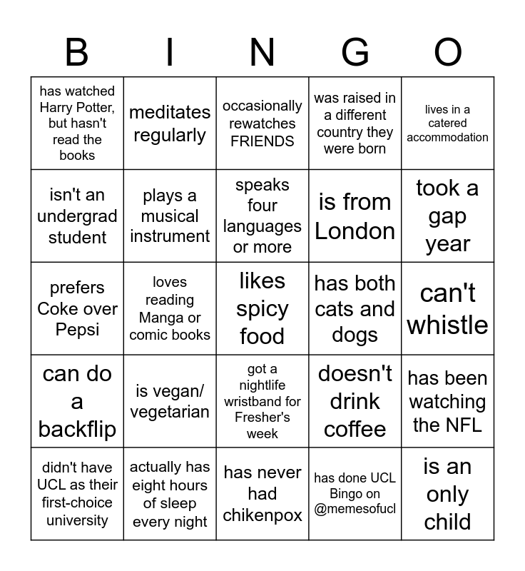 Find Someone Who..... Bingo Card