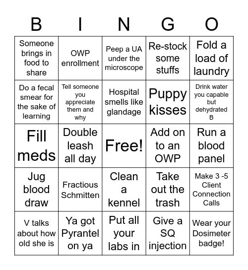 Vet Tech Week Bruh Bingo Card