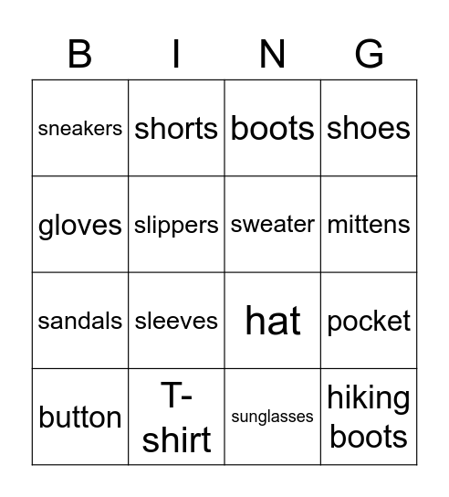 Clothes (Summer and Winter) Bingo Card