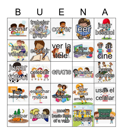 Infinitives Loteria Bingo Card