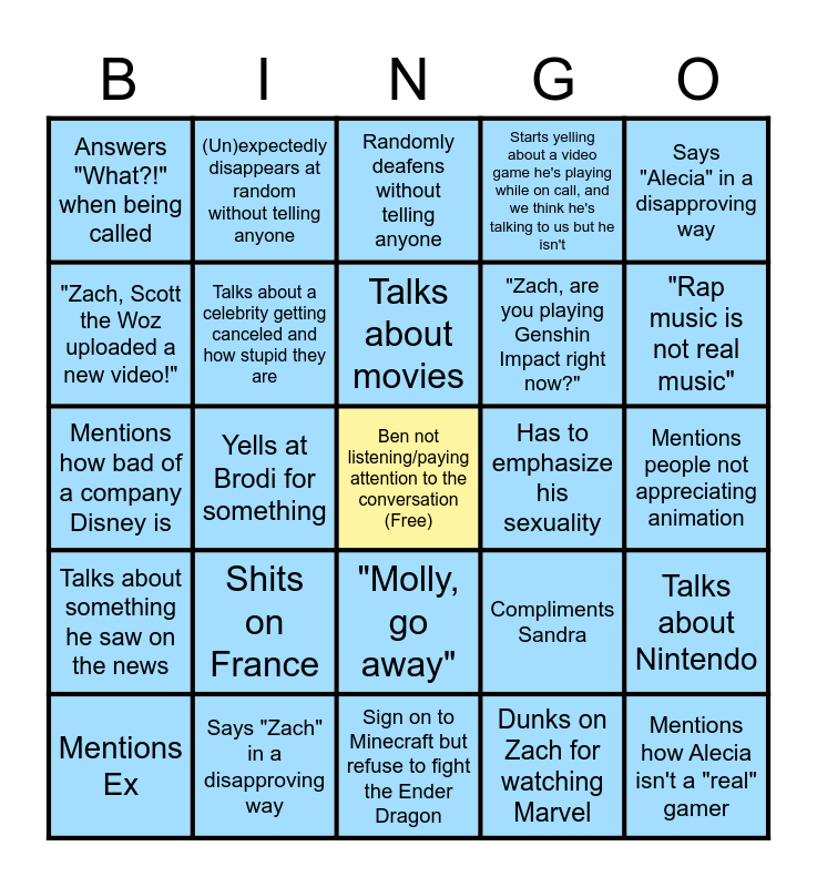 Benji Bingo Card