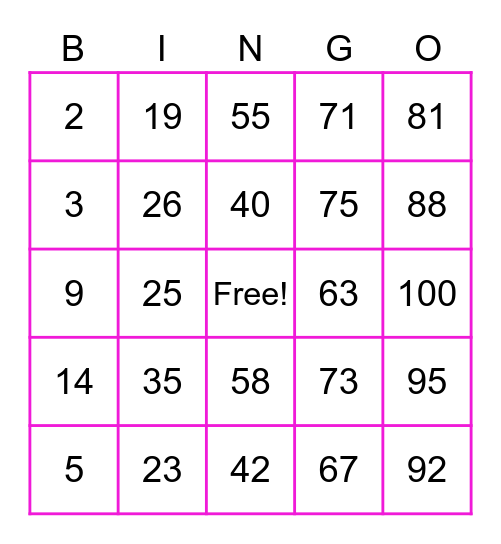 Pink It Up! Bingo Card