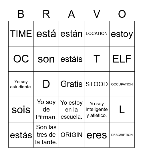 SER VS. ESTAR Bingo Card