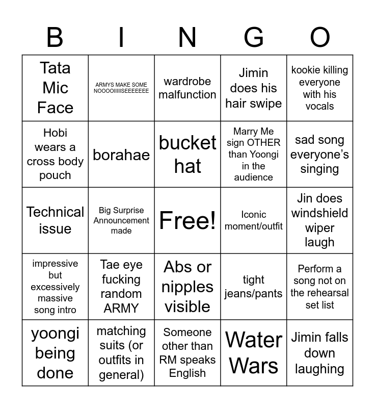 BTS in Busan Bingo Card