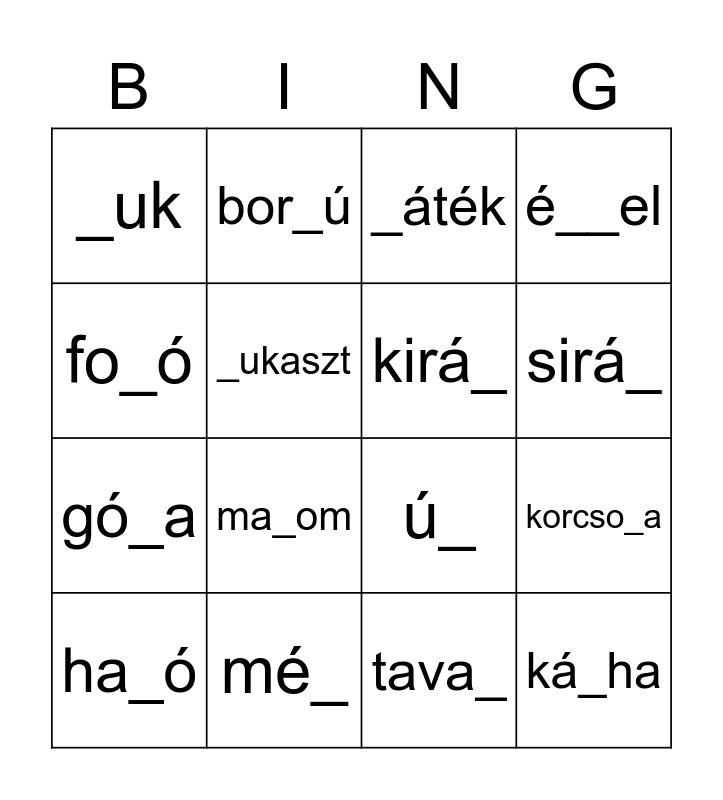 j vagy ly? Bingo Card