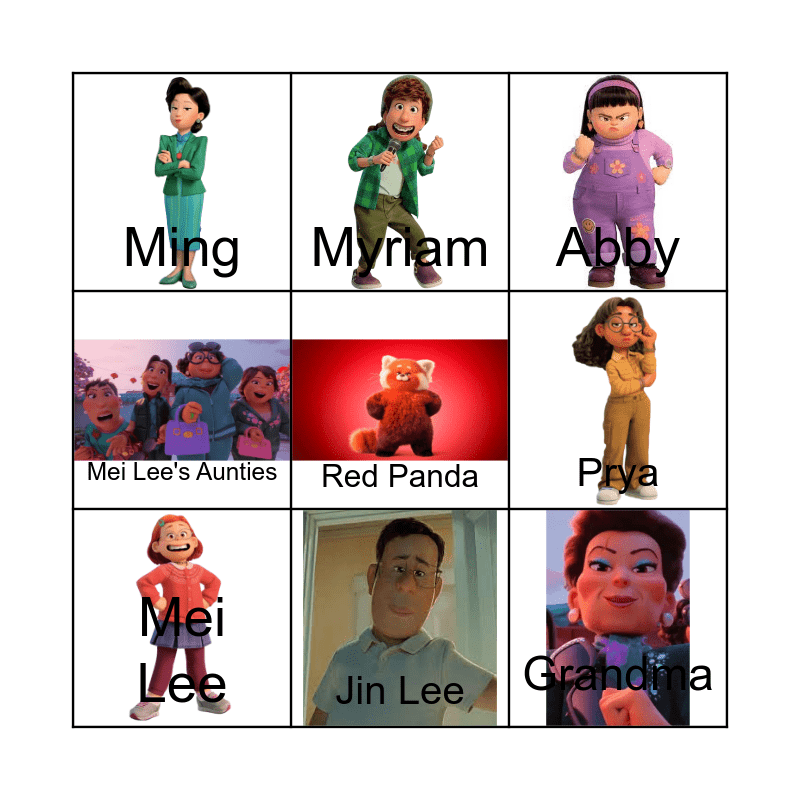 Turning Red Bingo Card