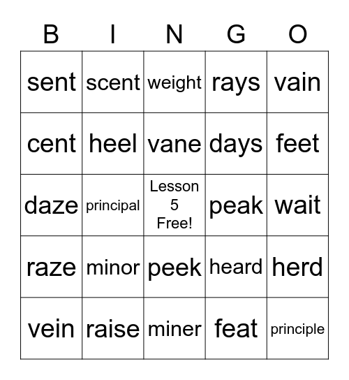 Homophones 4th Grade Bingo Card