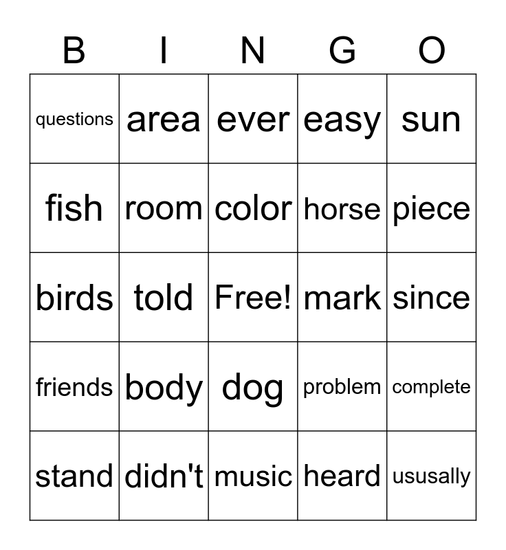 Fry Words-Fourth Hundred-1 Bingo Card
