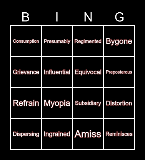 "Television The Plug In Drug" Vocabulary Bingo Card