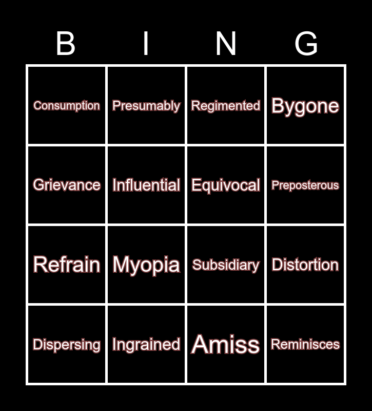 "Television The Plug In Drug" Vocabulary Bingo Card