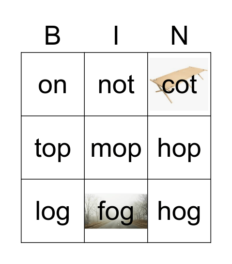 DL short o sound Bingo Card