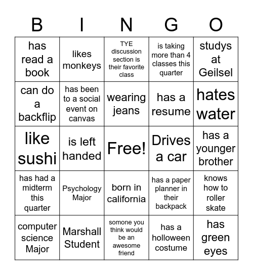 Find that Person Bingo Card