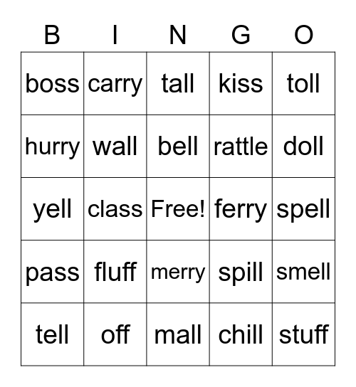 Undouble consonants Bingo Card