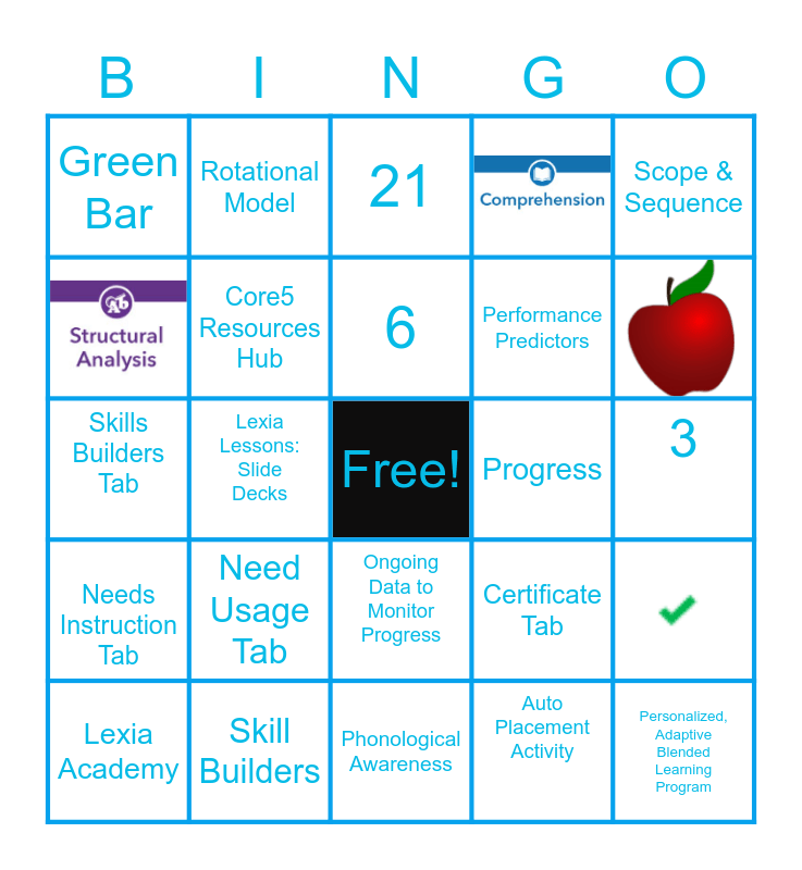 Lexia Core5 Bingo Card