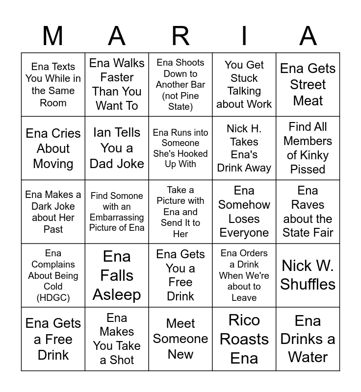 Ena Bingo Card