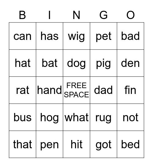 * SHORT VOWEL BINGO * Bingo Card