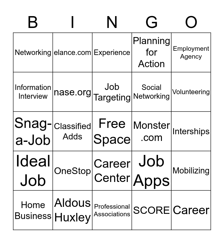Target you Job Search Bingo Card