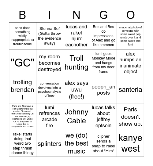 friend group bingo for tonight Bingo Card