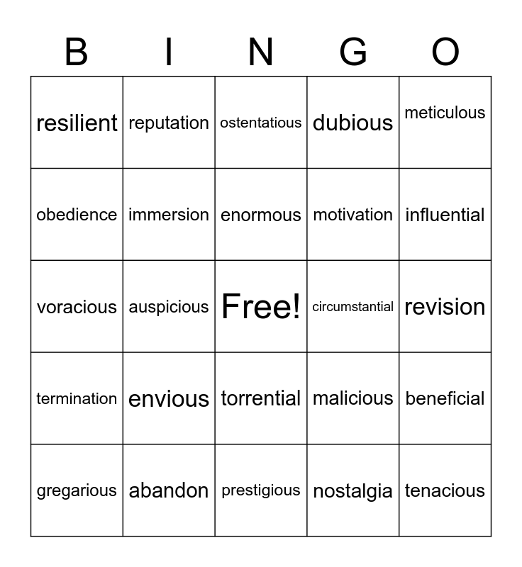 Ending Grid Bingo Card