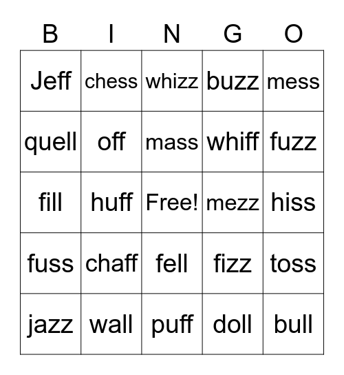 Double ff-ll-ss-zz Bingo Card