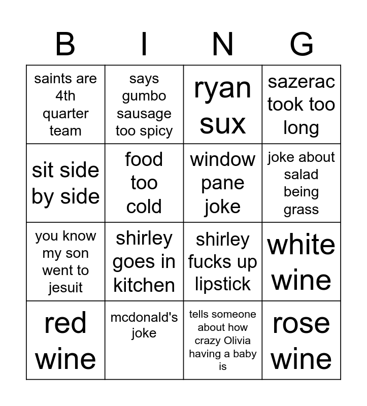 Al and Shirley Bingo Card