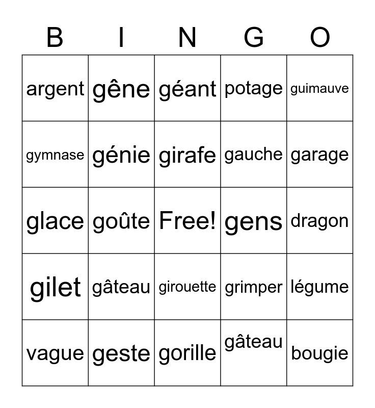 G dur & G doux Bingo Card
