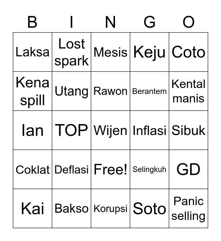 Ugi Bingo Card