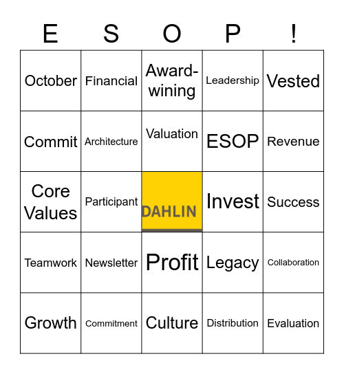 DAHLIN ESOP Celebration Month Bingo Card