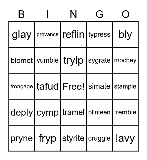 Nonsense Words Bingo Card