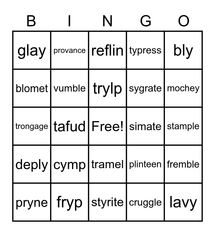 Nonsense Words Bingo Card