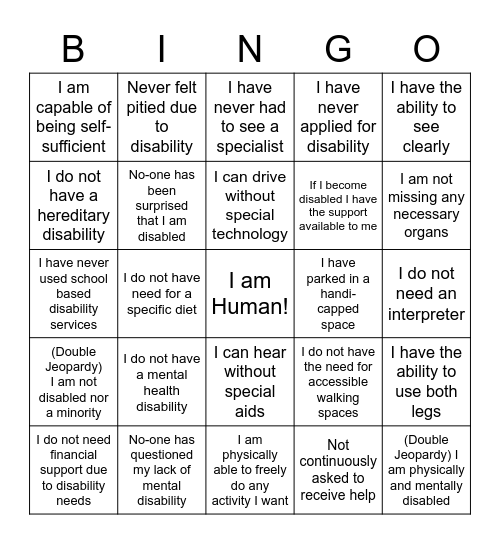 Able-Bodied Bingo Card