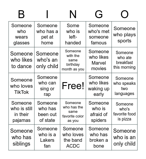 Human Bingo Card