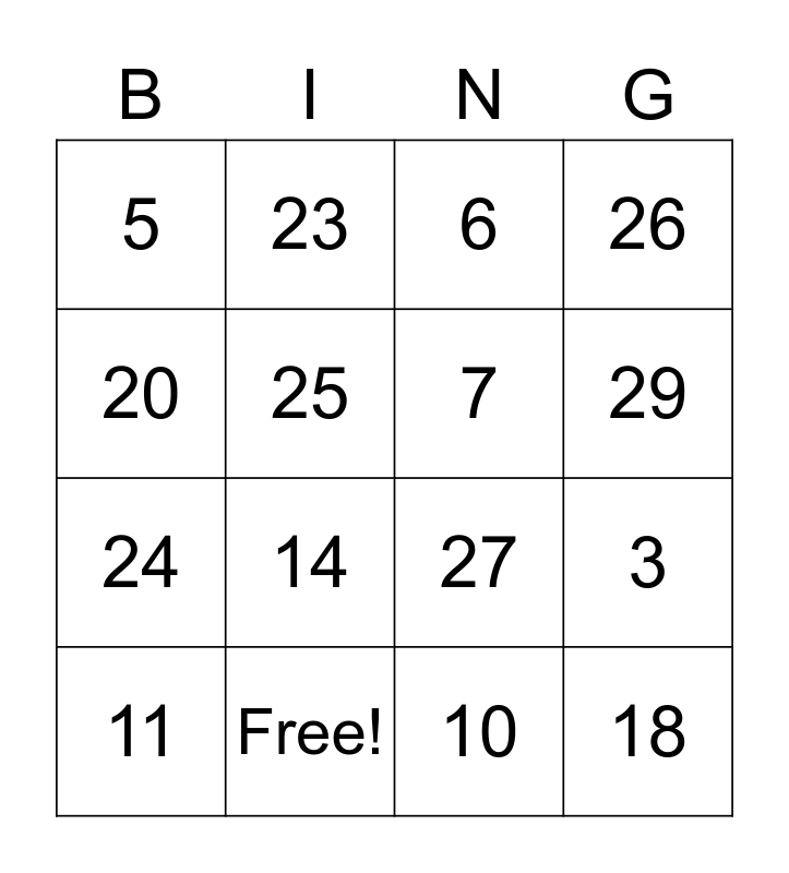 Bucket List Bingo Card