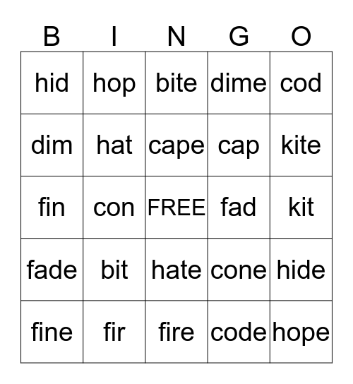 Word Pairs Bingo Card