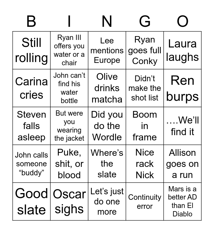 Foibles Bingo Card